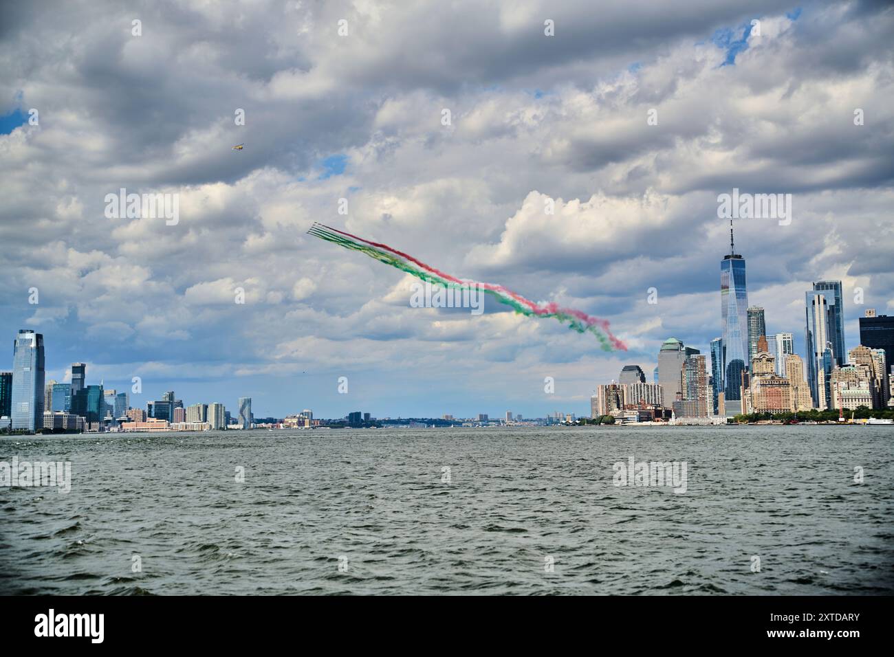 Italian Air Force jets (Frecce Tricolori) are flying over the Hudson ...