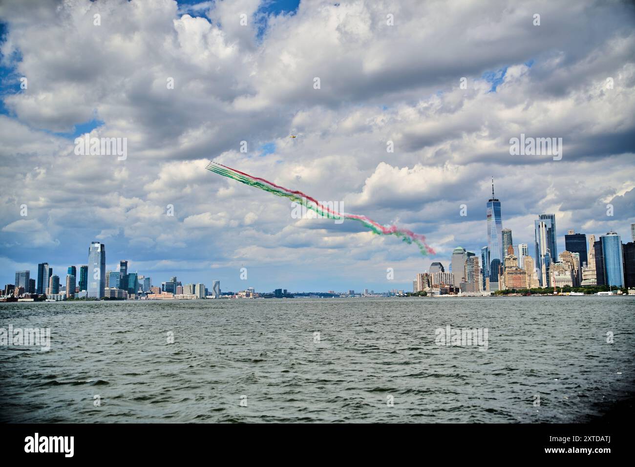 Italian Air Force jets (Frecce Tricolori) are flying over the Hudson ...