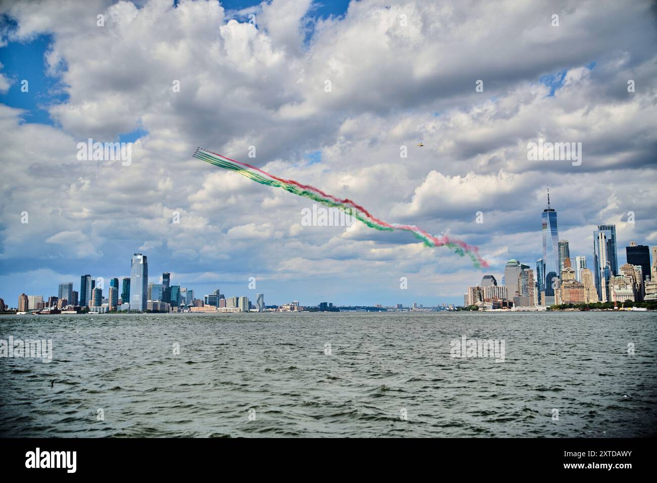 Italian Air Force jets (Frecce Tricolori) are flying over the Hudson ...