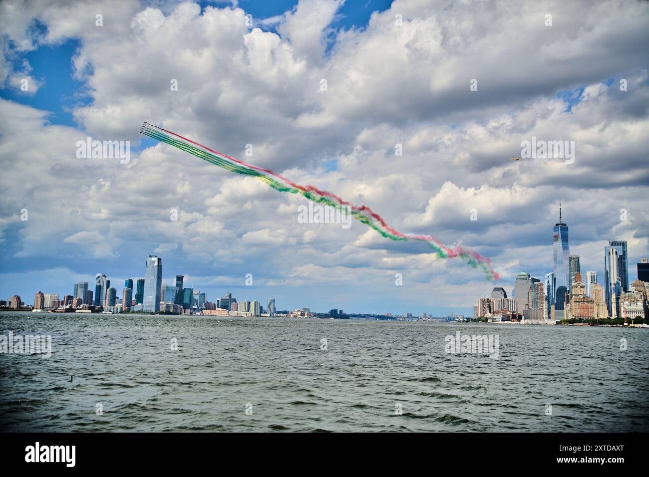 Italian Air Force jets (Frecce Tricolori) are flying over the Hudson ...