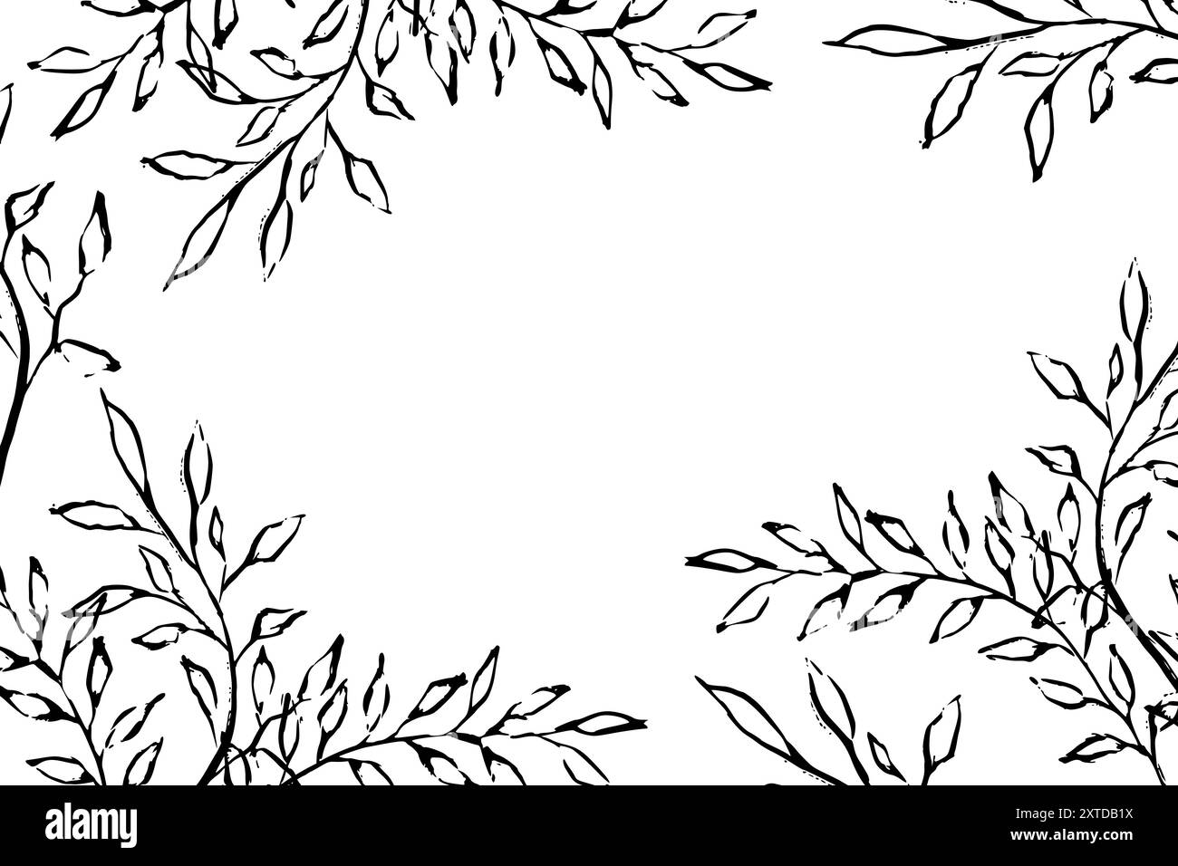Frame with vector flowers and branches with leaves in Chinese ink ...