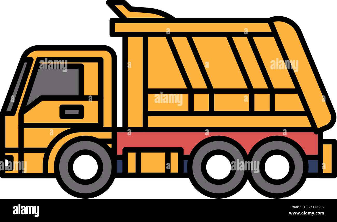 A black and white drawing of a dump truck. The truck is parked and has ...