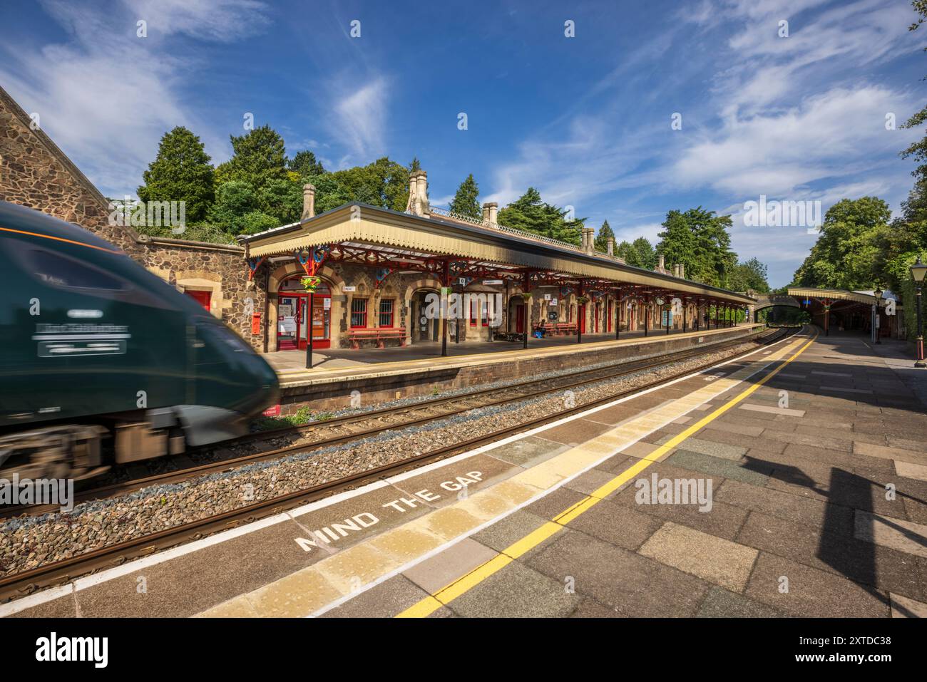 A train approaching Great Malvern station, Worcestershire, England ...