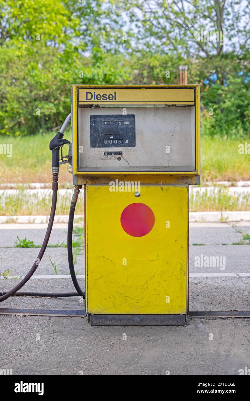 Analog Gauge Yellow Diesel Pump Gas Oil at Old Fueling Station Stock ...
