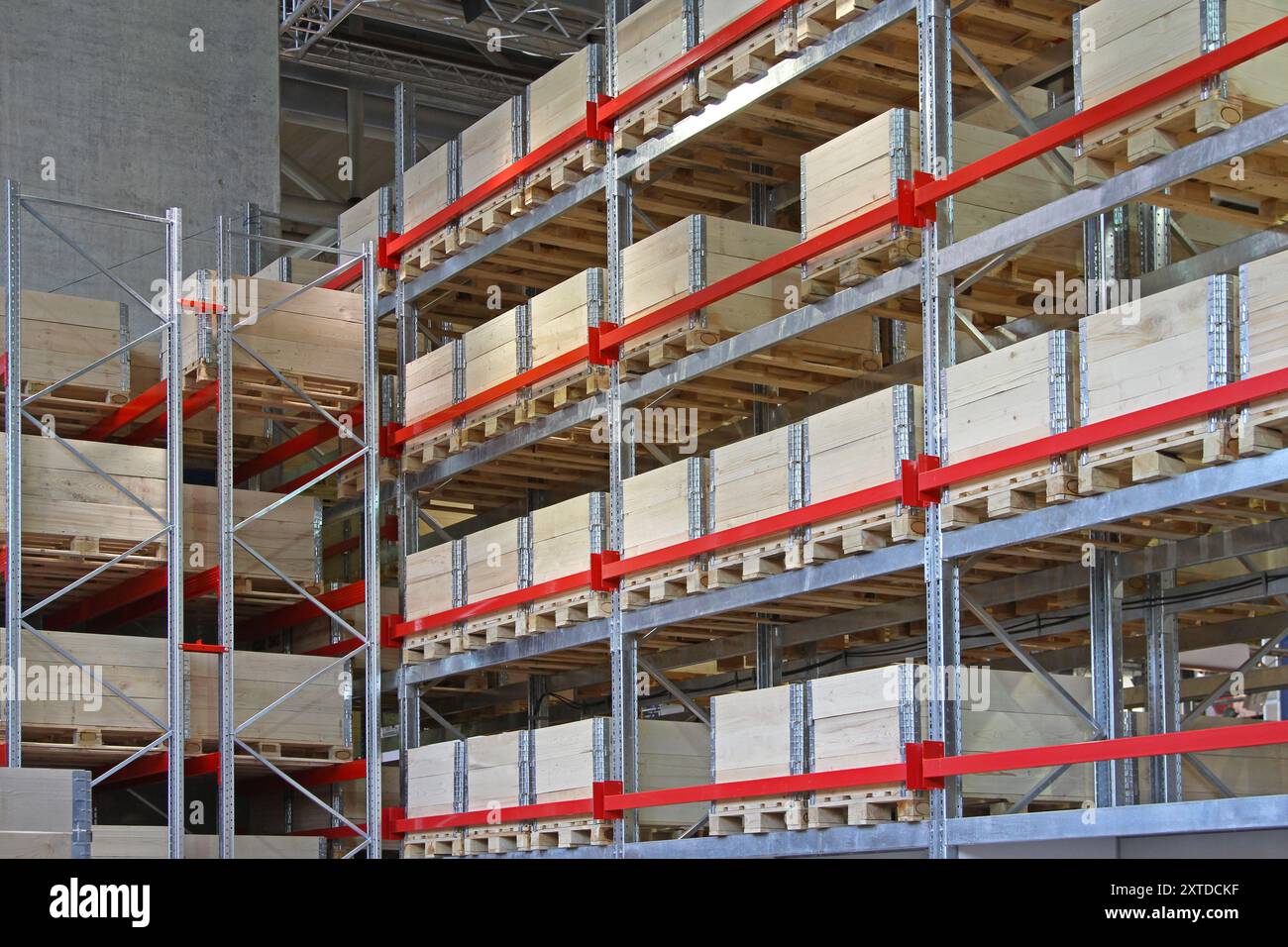 Wooden Shipping Boxes With Pallets at Shelving System in Distribution ...