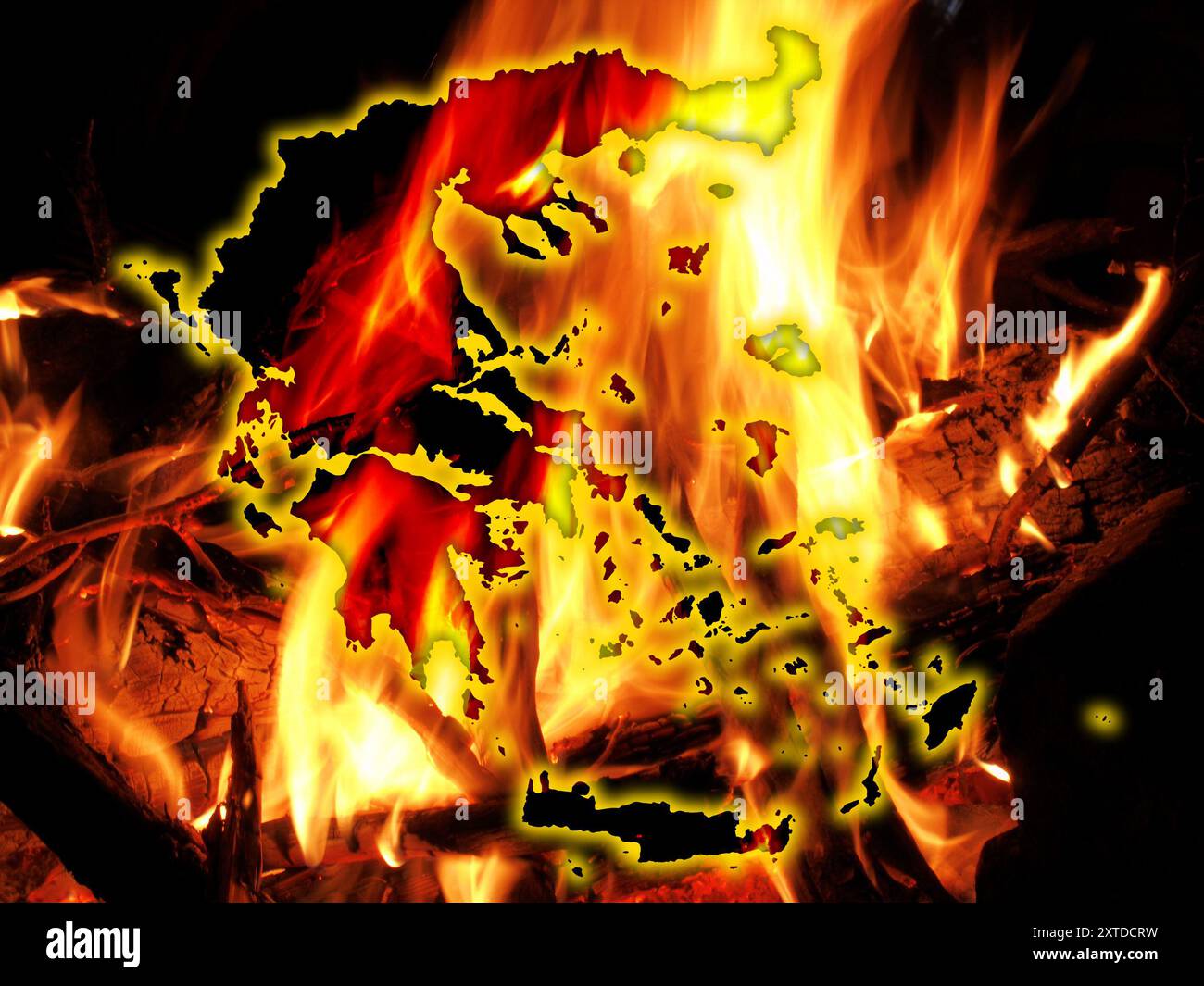 Map of Greece on top of fire background as blazes harass the country ...