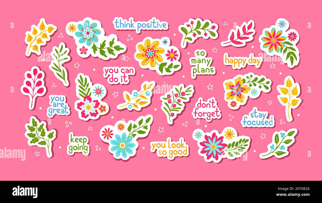 Motivation journal stickers, retro flowers Stock Vector Image & Art - Alamy