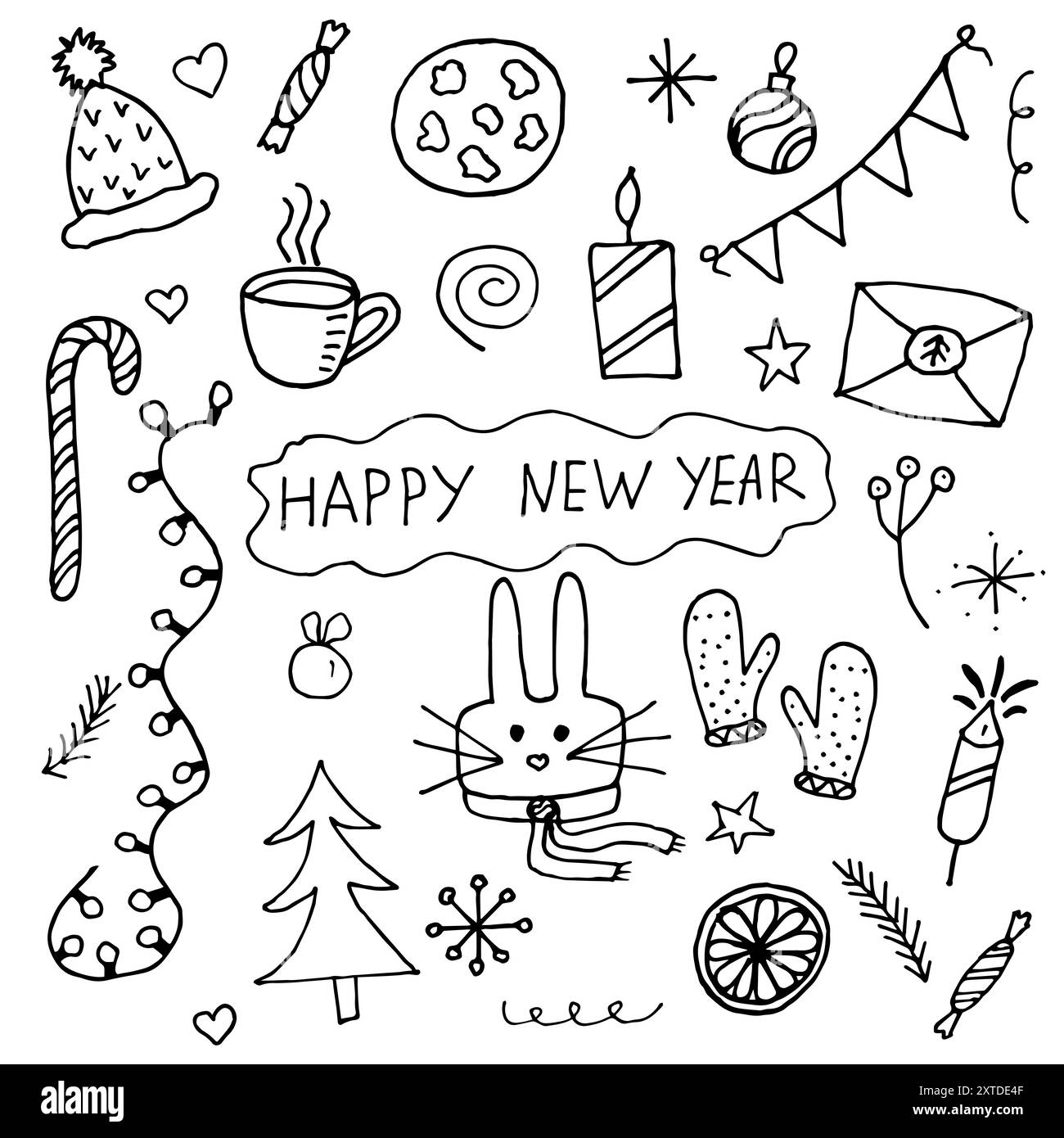 vector doodles of a New Year's set Stock Vector Image & Art - Alamy