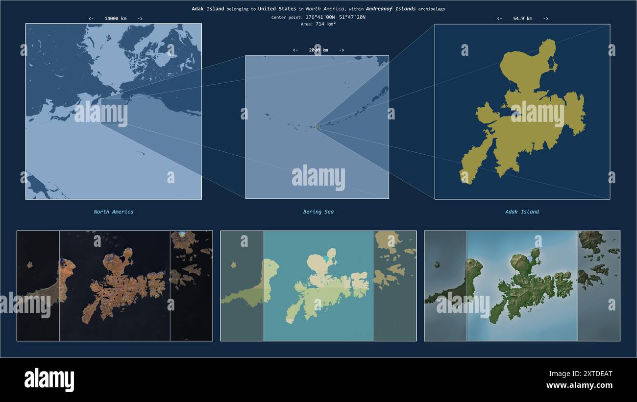 Adak Island in the Bering Sea - belonging to United States. Described ...
