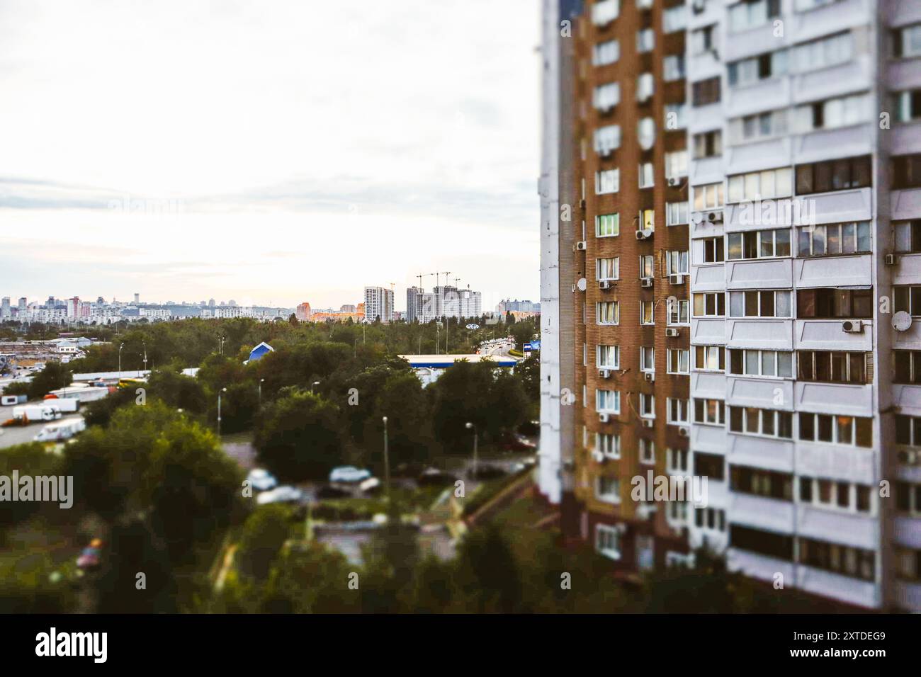 Kyiv, Ukraine. August 10, 2024 View from a window of a multi-story high ...