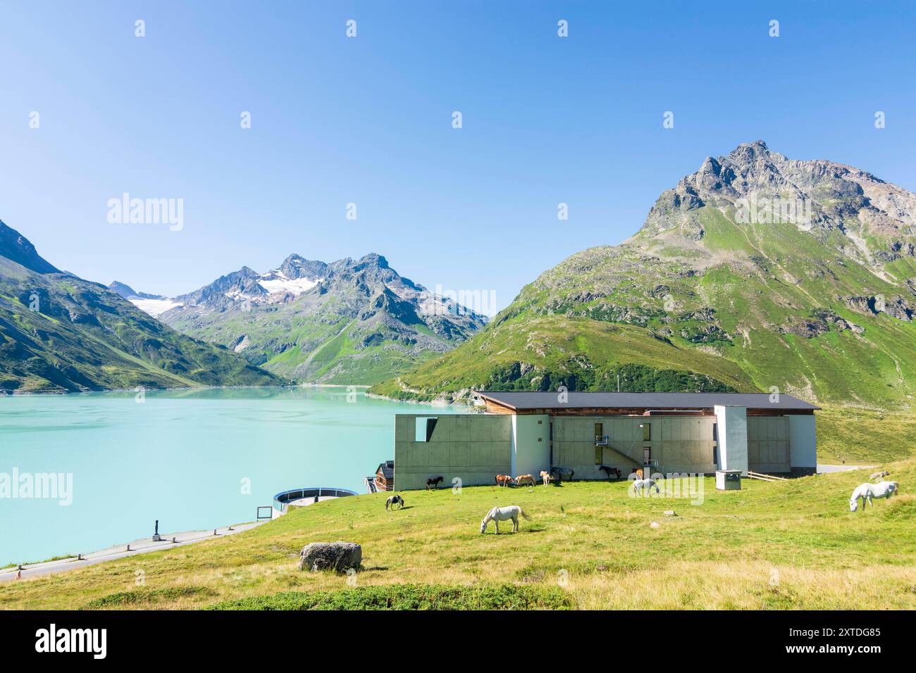 Silvretta Reservoir, hotel Silvretta Haus Silvretta Alps Montafon Vorarlberg Austria Stock Photo ...