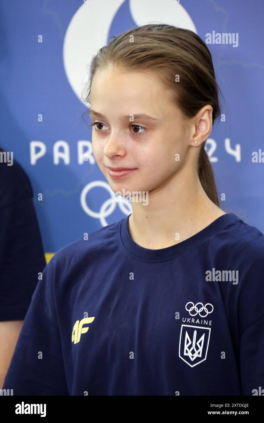 KYIV, UKRAINE - AUGUST 14, 2024 - Ukrainian rhythmic gymnast Taisiia ...