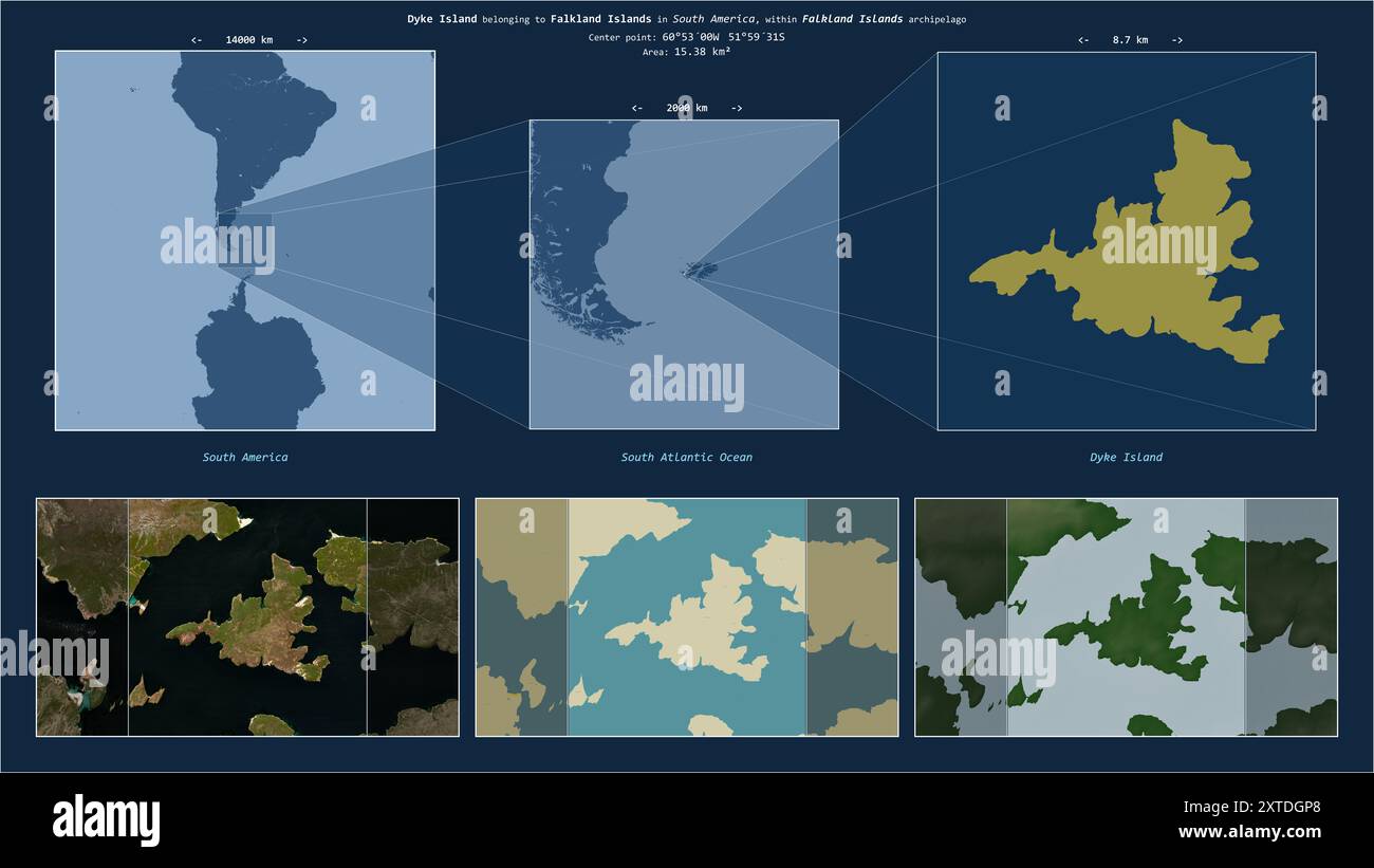 Dyke Island in the South Atlantic Ocean - belonging to Falkland Islands. Described location ...