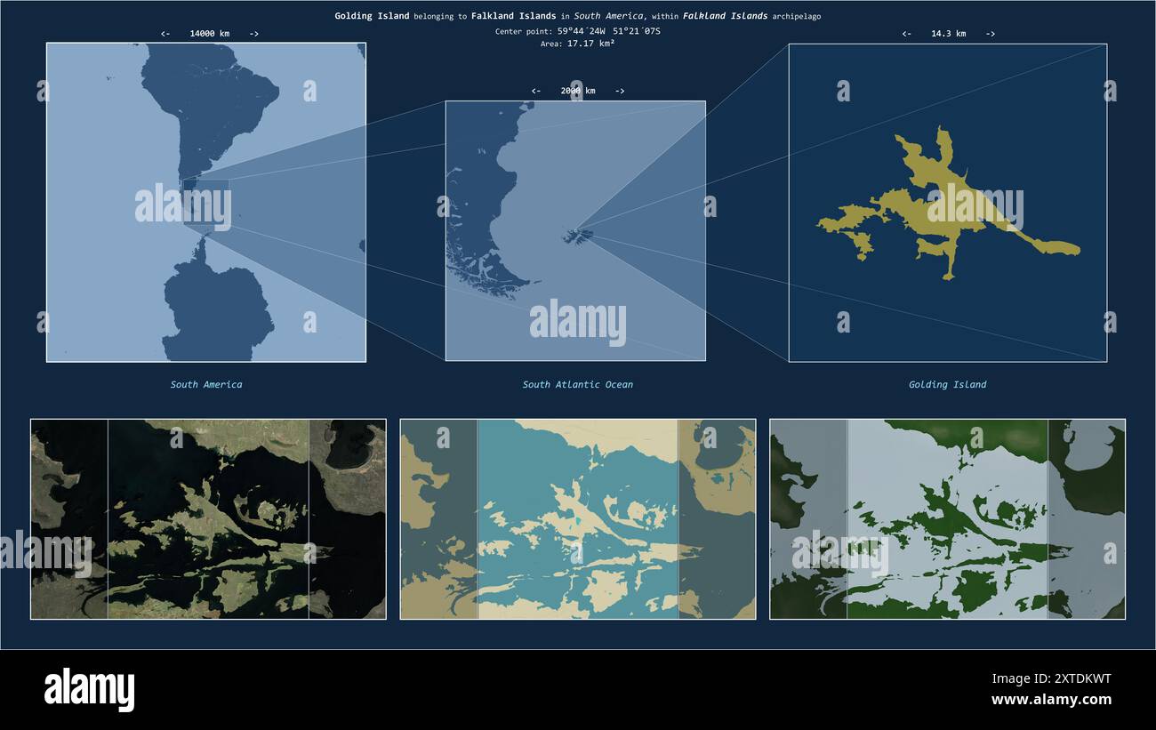 Golding Island in the South Atlantic Ocean - belonging to Falkland Islands. Described location ...
