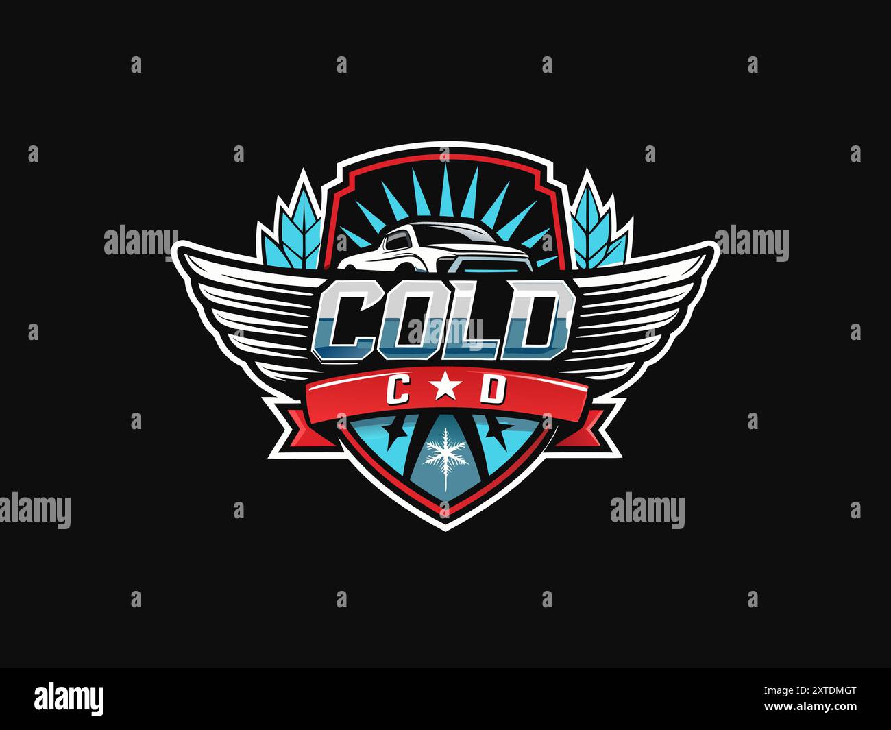 Cold illustration of car logo, emblem, badges isolated on black ...