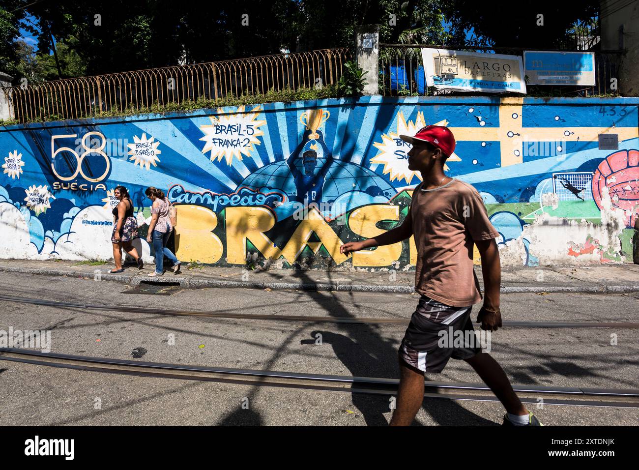 A painted mural in depicting Brazil's 1958 World Cup win hosted by ...