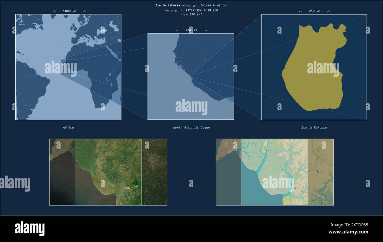 Ile de Kakossa in the North Atlantic Ocean - belonging to Guinea. Described location diagram ...