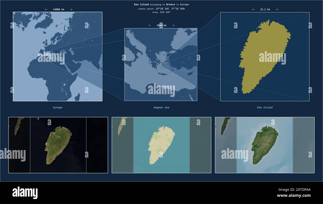 Kea Island in the Aegean Sea - belonging to Greece. Described location ...