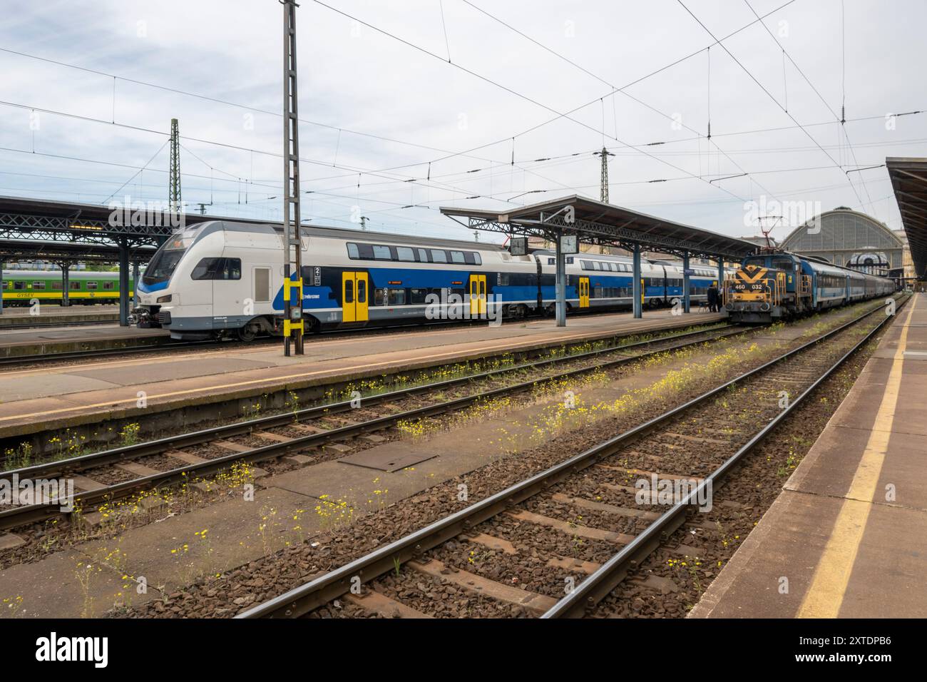 Modern double-deck electric train at Budapest Keleti Station Stock ...