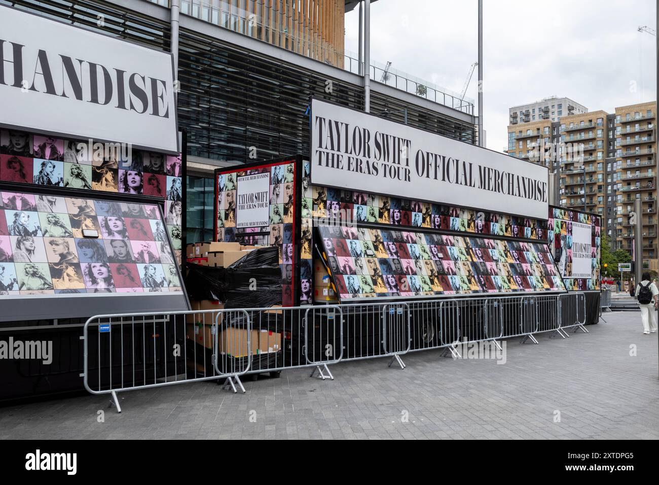London, UK. 14 August 2024. Official merchandise ('merch') stands in ...