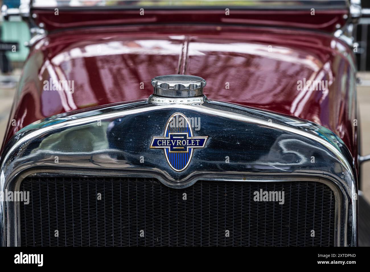 Barcelona, Spain - April 6, 2024: Old retro garnet car from the 1920s ...