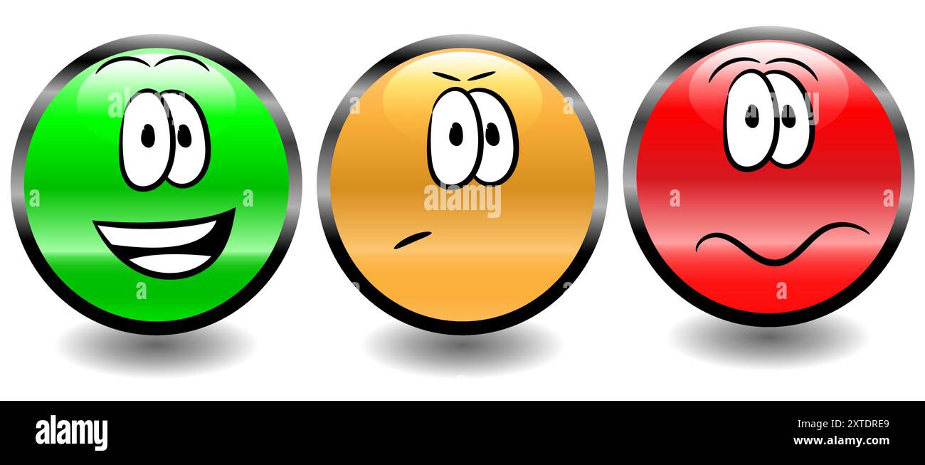 Traffic light style colour feedback or review system buttons with funny ...