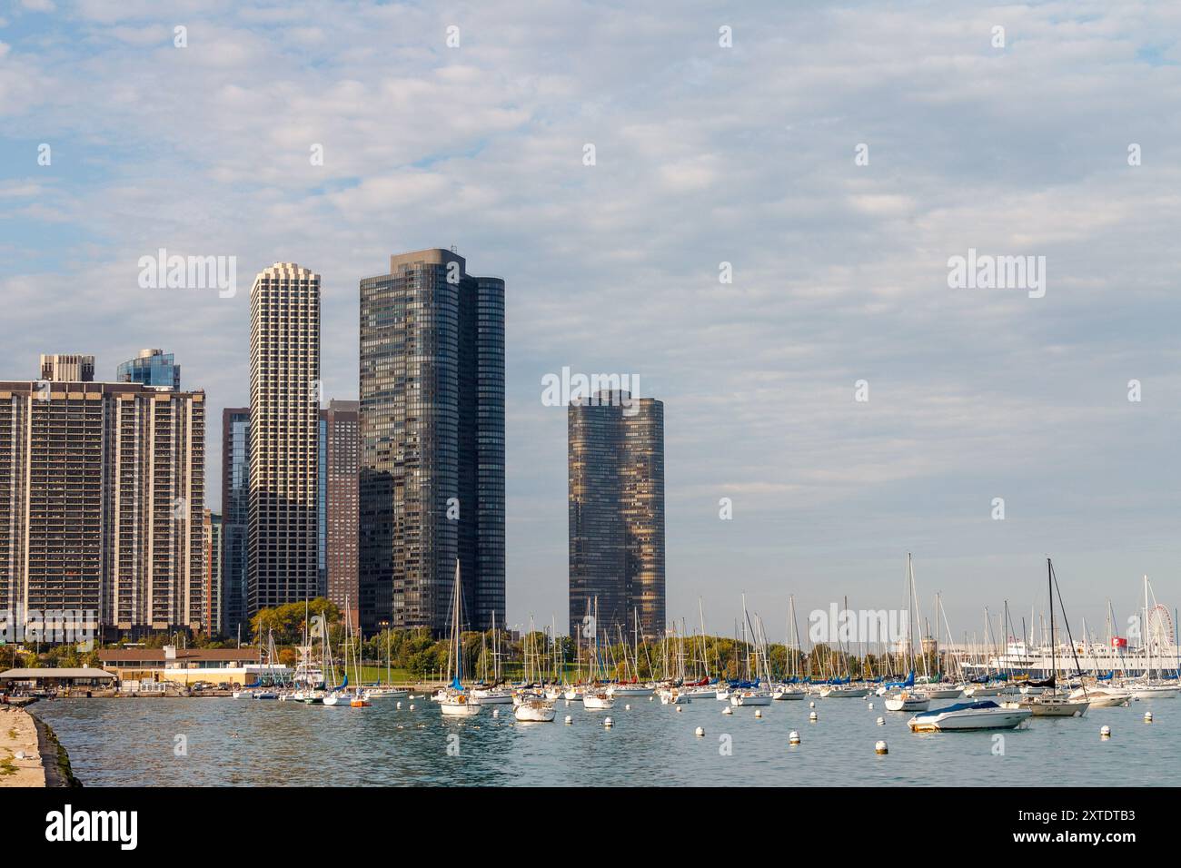 Sailboats at Monroe Harbor, Michigan Lake, Lake Point Tower skyscraper ...