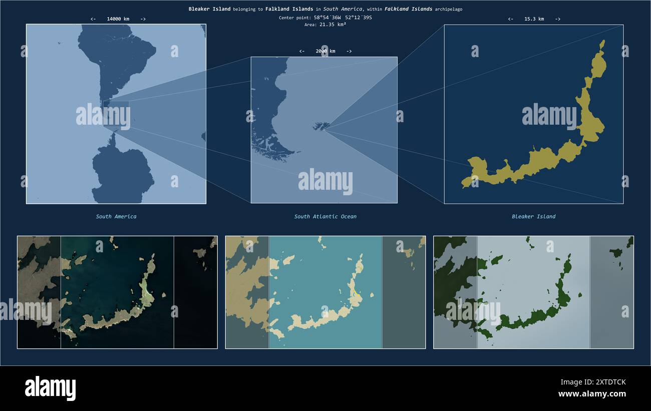Bleaker Island in the South Atlantic Ocean - belonging to Falkland Islands. Described location ...