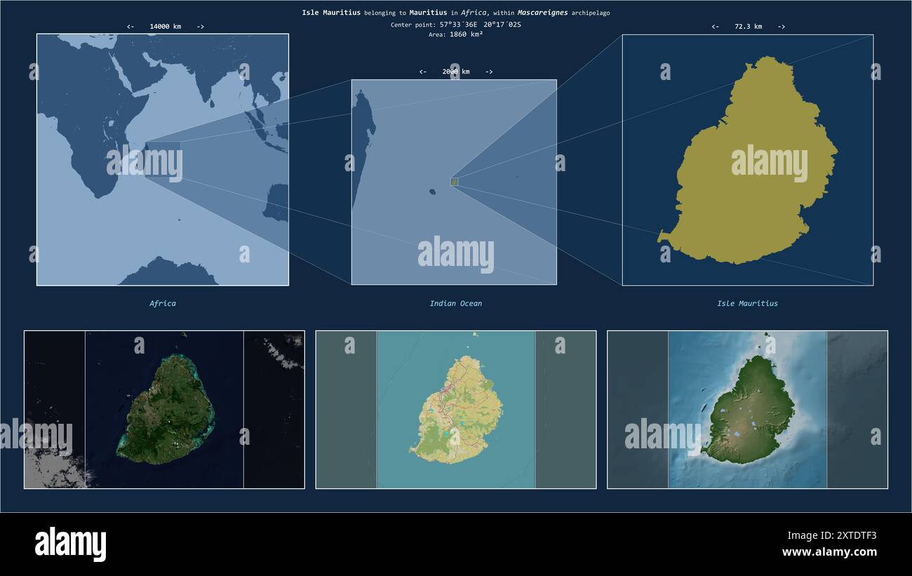 Isle Mauritius in the Indian Ocean - belonging to Mauritius. Described location diagram with ...