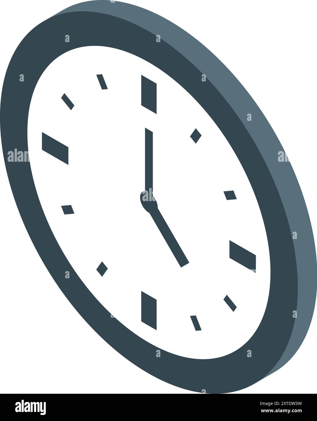 Round wall clock telling time is hanging on a white background Stock ...