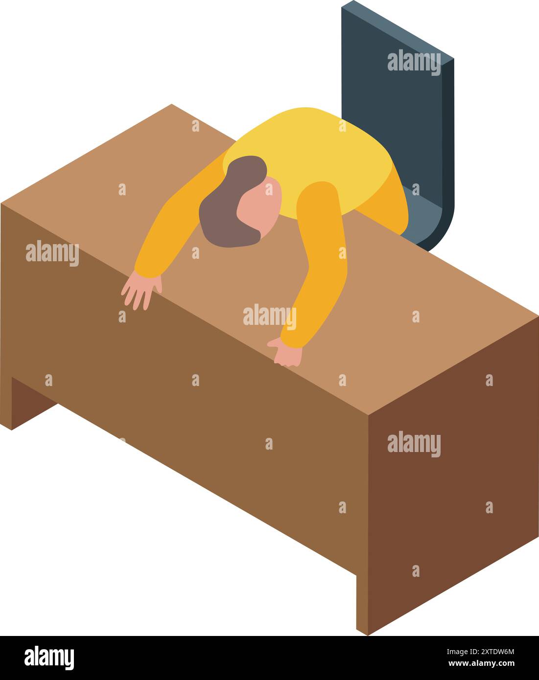 Tired office worker is taking a break from work, lying face down on ...