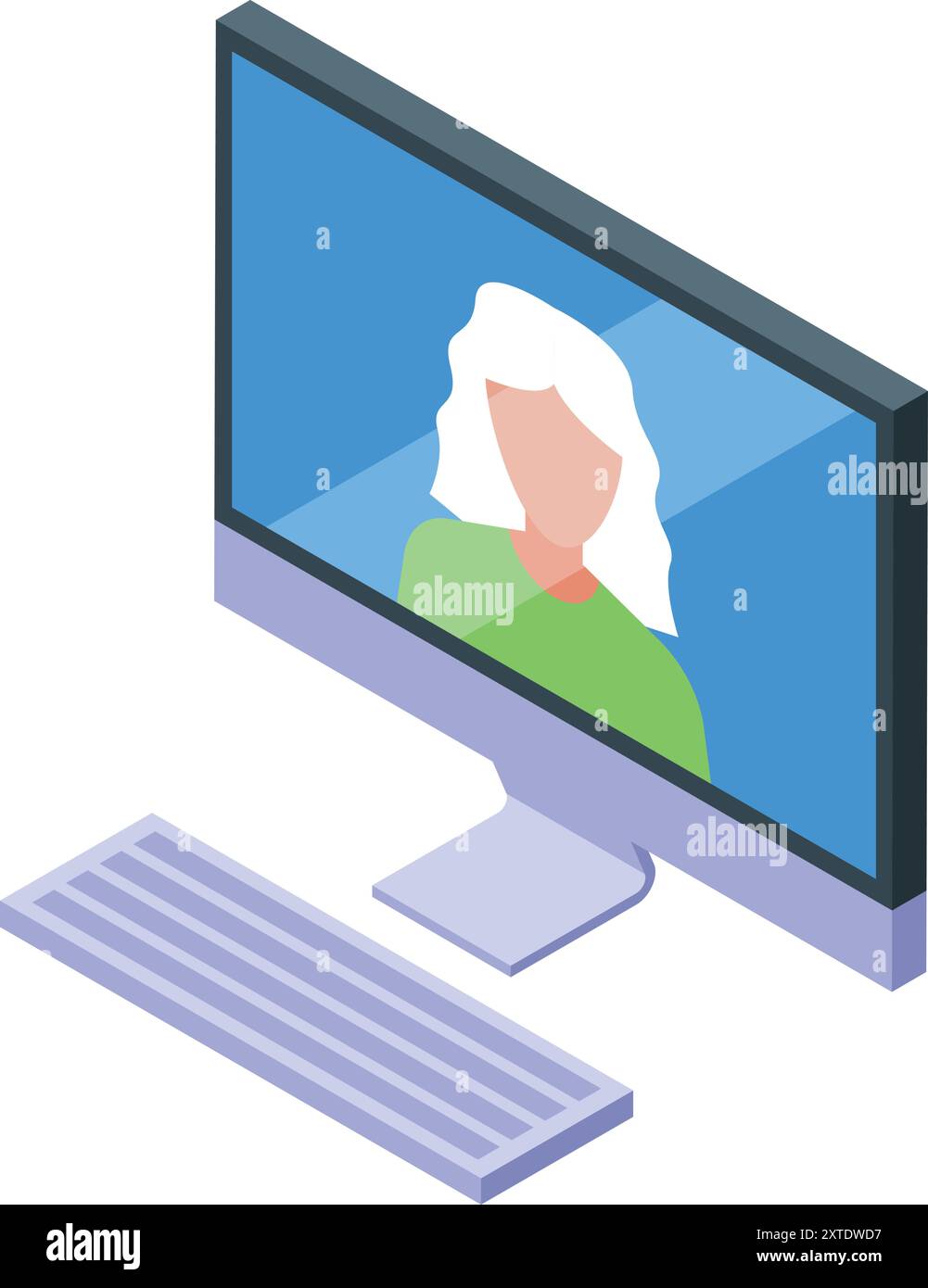 Woman is having a video call on a computer with a keyboard Stock Vector ...