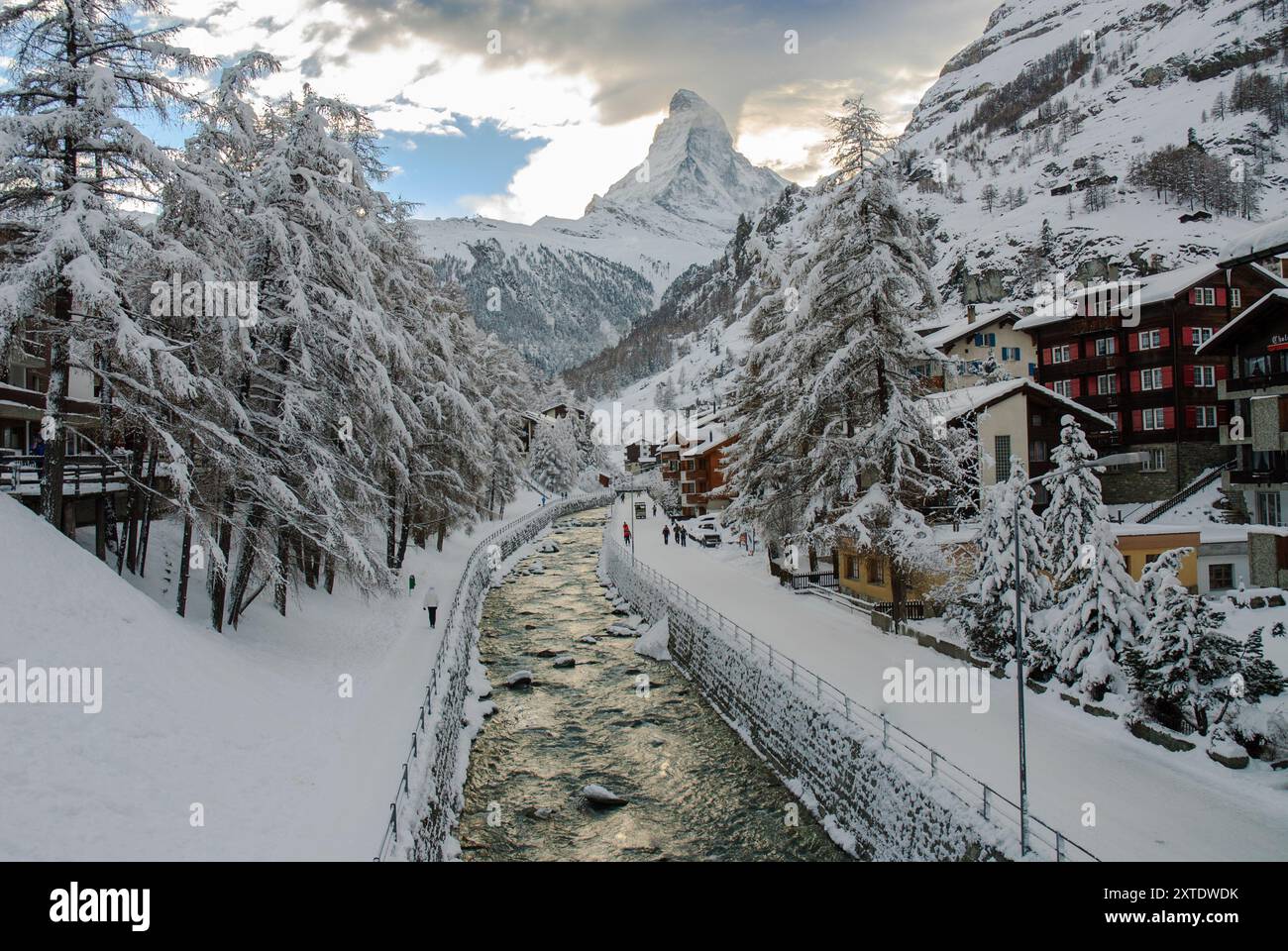 Zermatt Village in Winter With the MAtterhorn Rising above the Valley ...