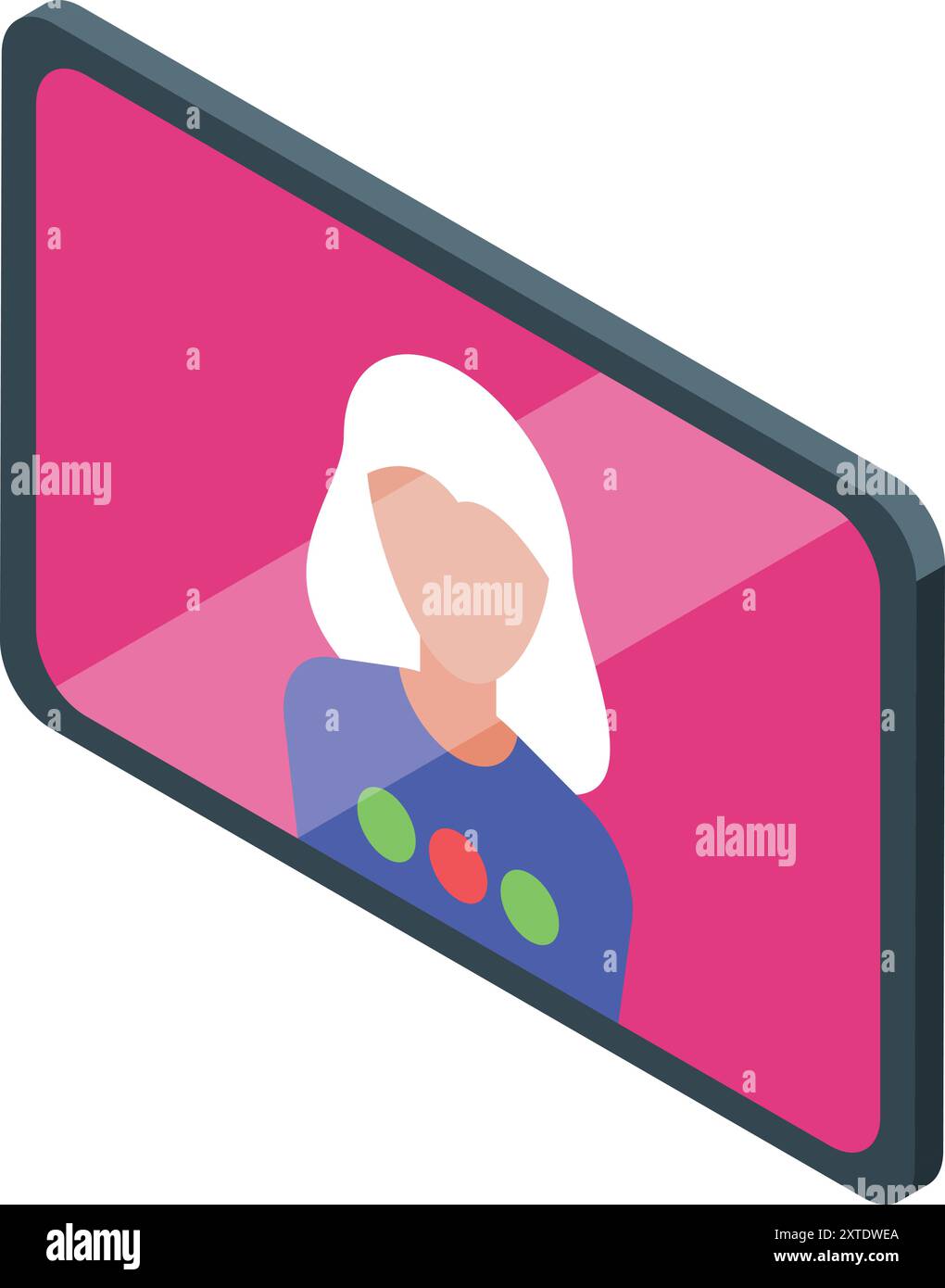 Isometric illustration of a woman having a video call on a tablet with ...