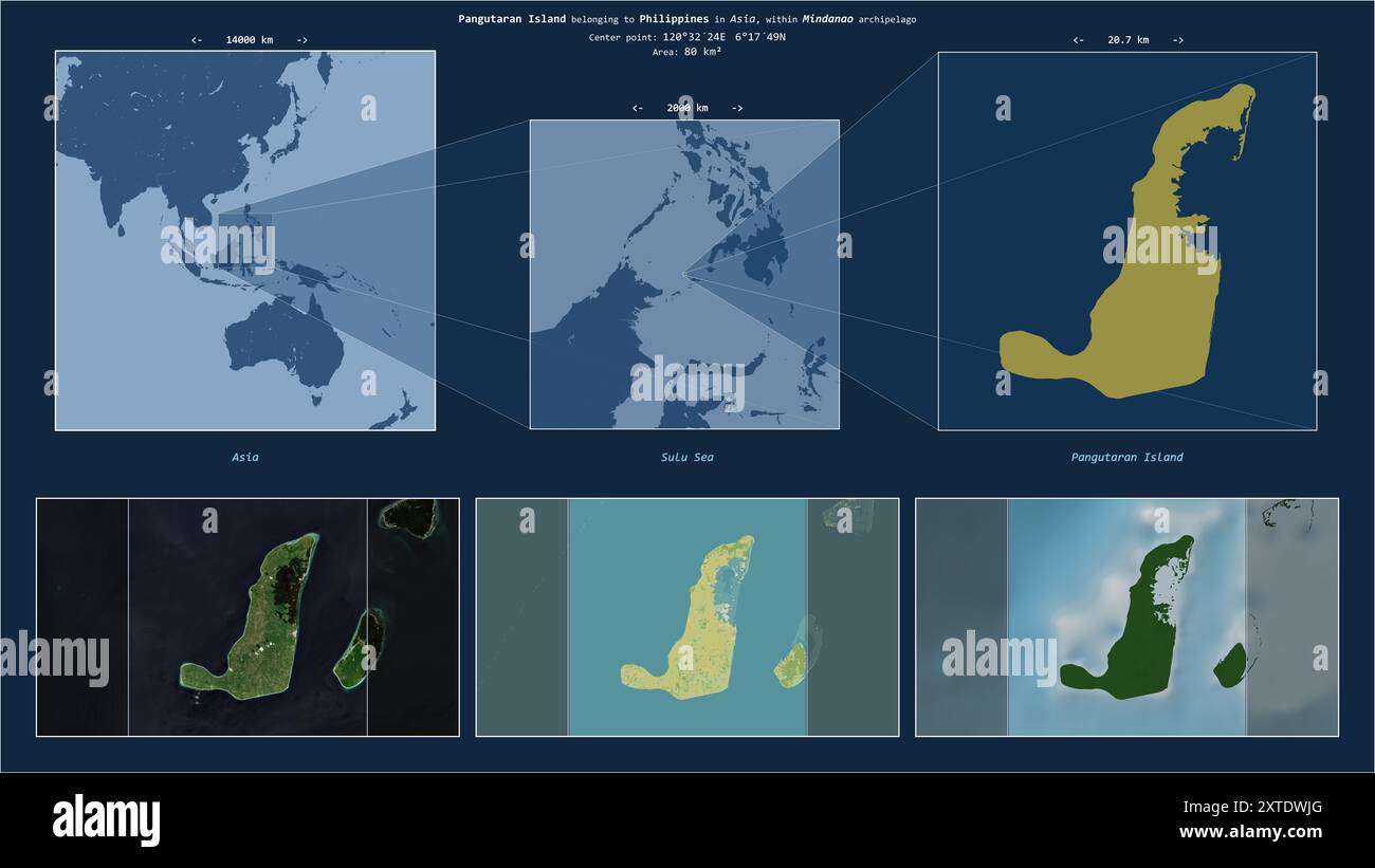 Pangutaran Island in the Sulu Sea - belonging to Philippines. Described location diagram with ...