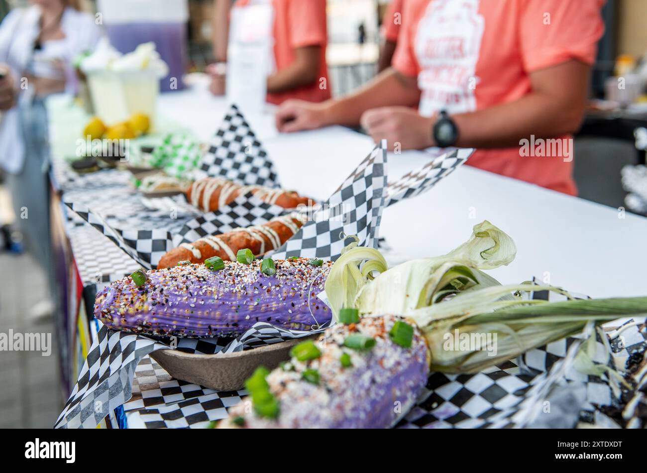 Toronto, Canada. 14th Aug, 2024. Ube sesame street corn is pictured on ...