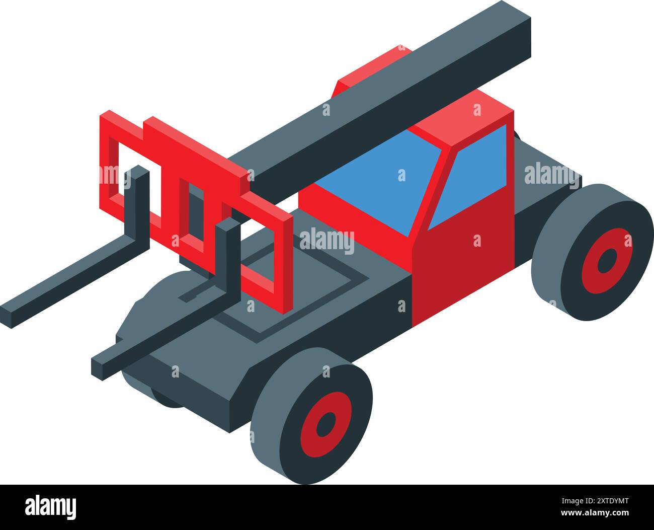 Red telehandler with extended arm lifting cargo, isometric view Stock ...