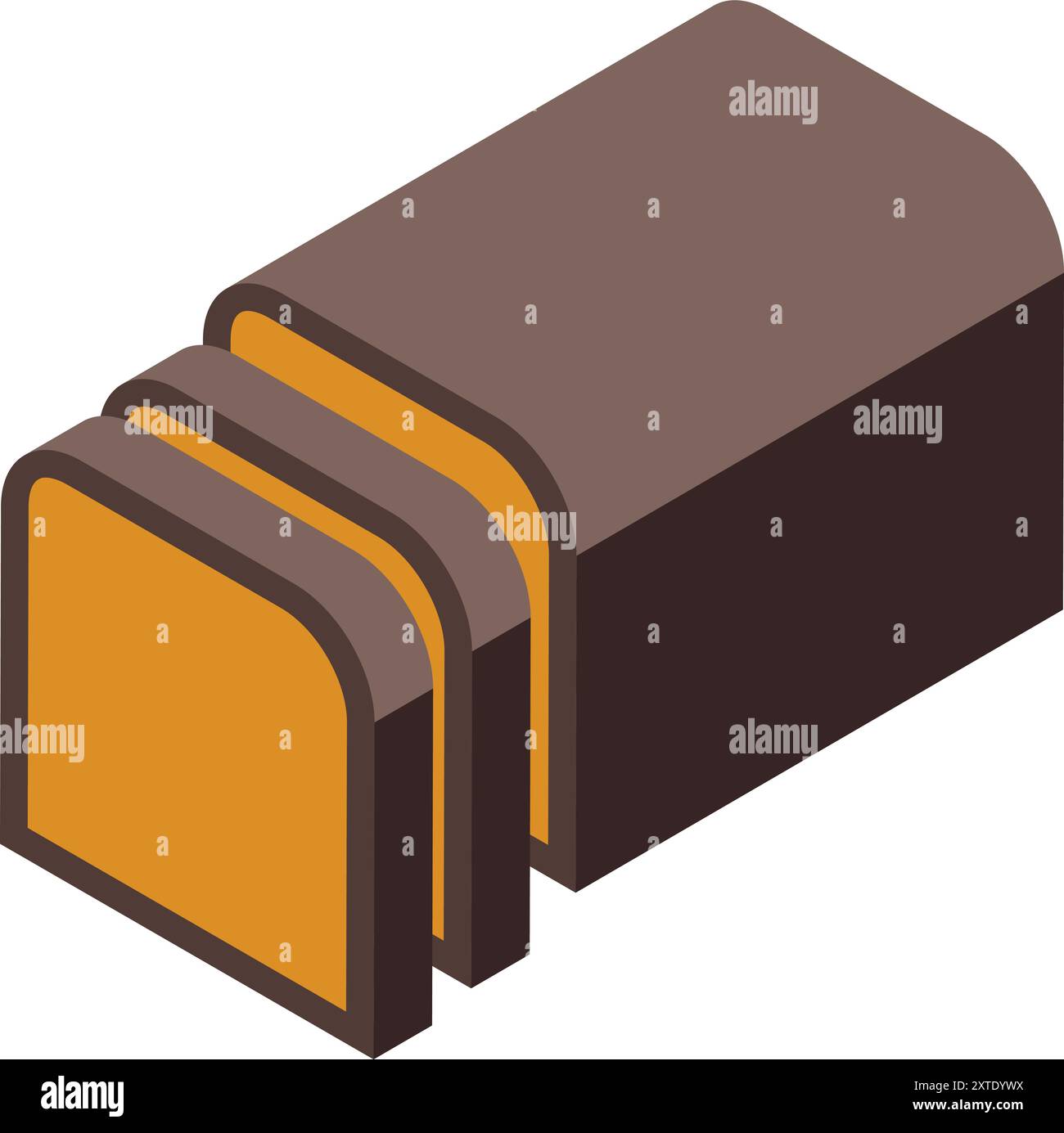 Isometric loaf of bread being sliced with a brown crust and yellow ...