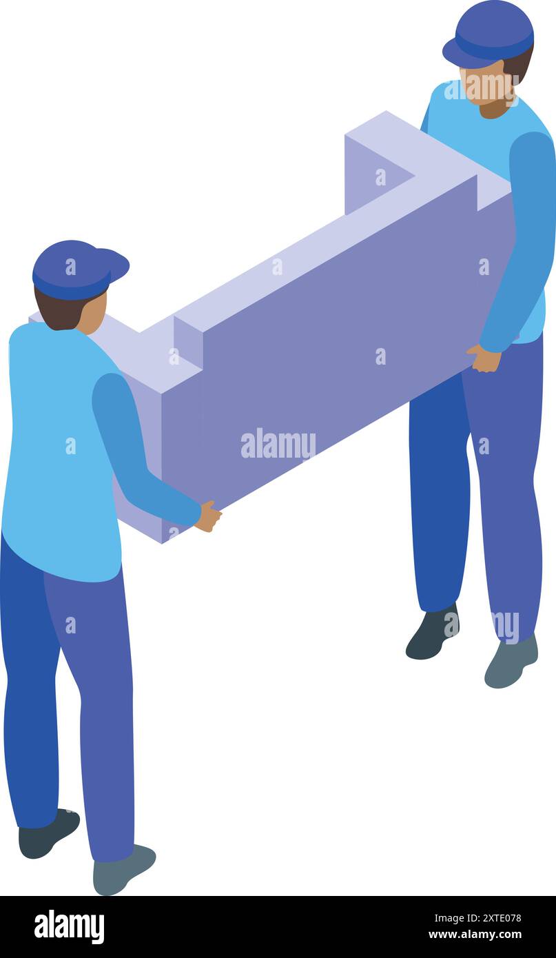 Two movers in uniform are carrying a heavy object, depicting a ...