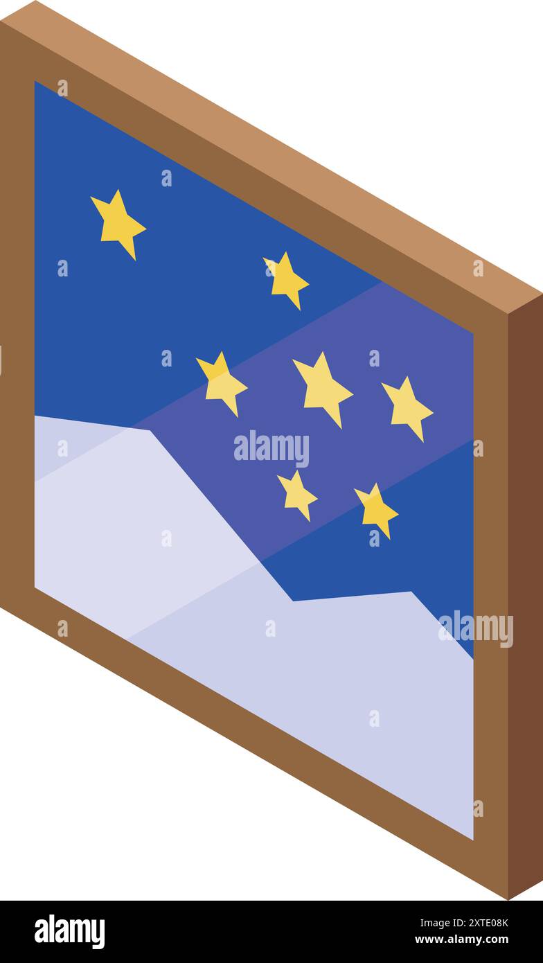 Isometric vector showing a wooden picture frame with glass protecting a ...