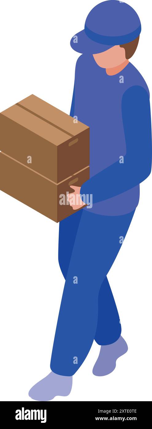 Delivery man in uniform carrying boxes is walking to deliver a package ...