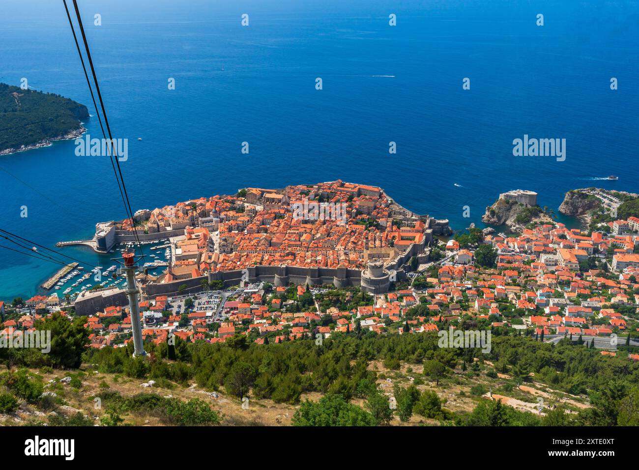 Aerial view of Dubrovnik Old Town from Moutain Srd in Croatia Stock ...