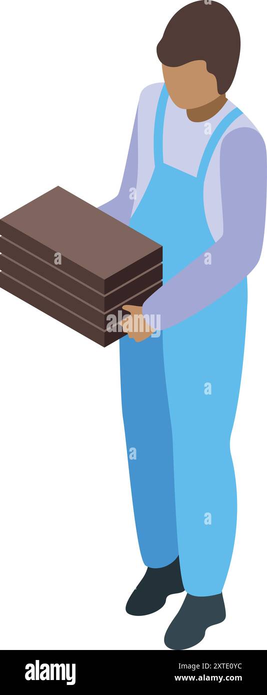 Construction worker carrying stack of wood planks isometric ...