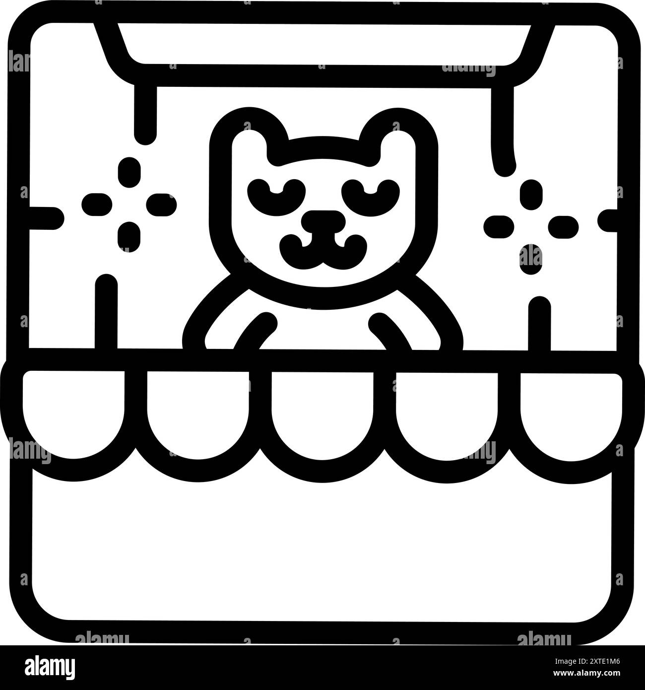 Simple line art illustration of a cat sitting inside a claw machine ...