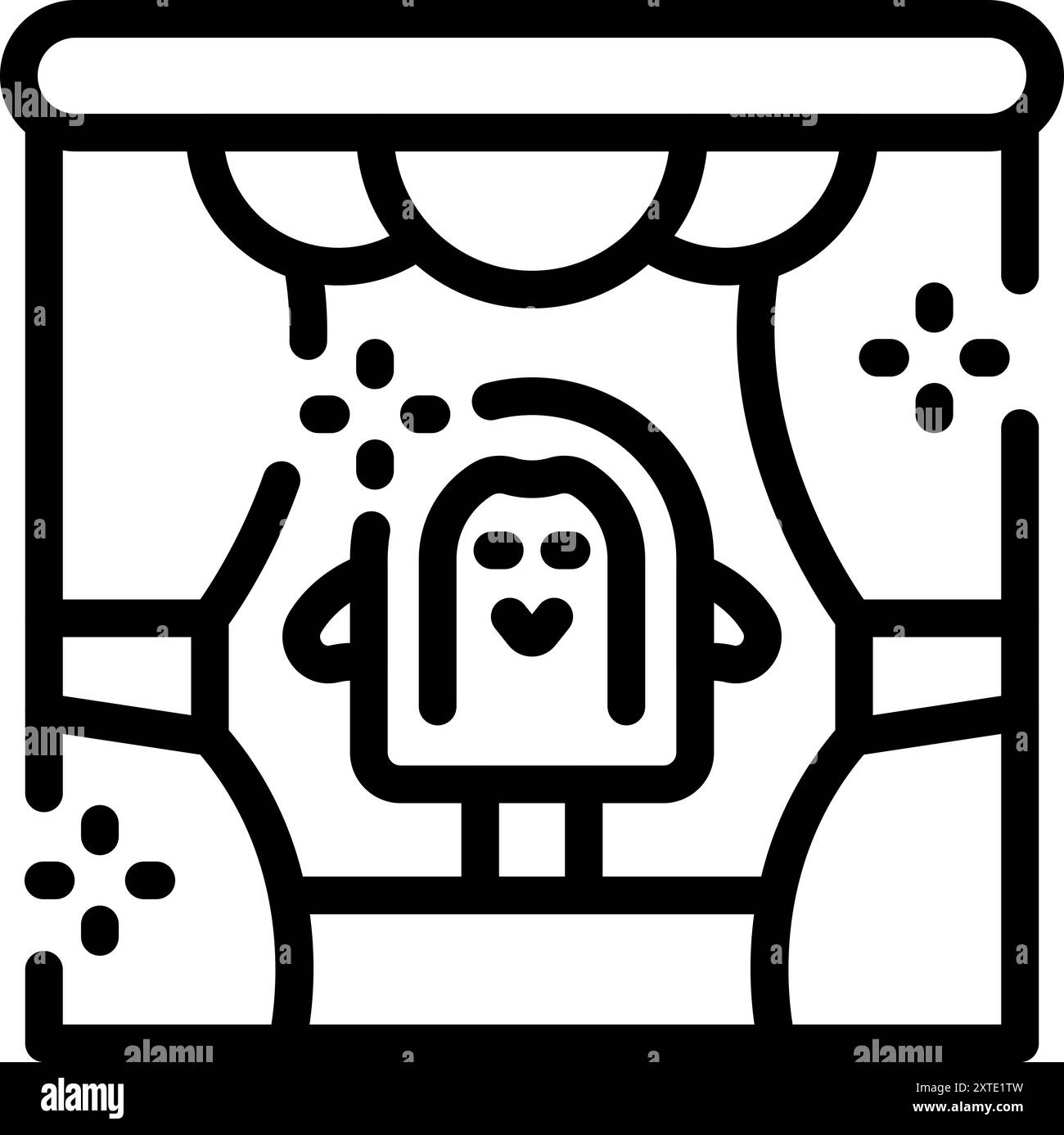 Cute character is standing on a stage with the curtains open, ready to ...