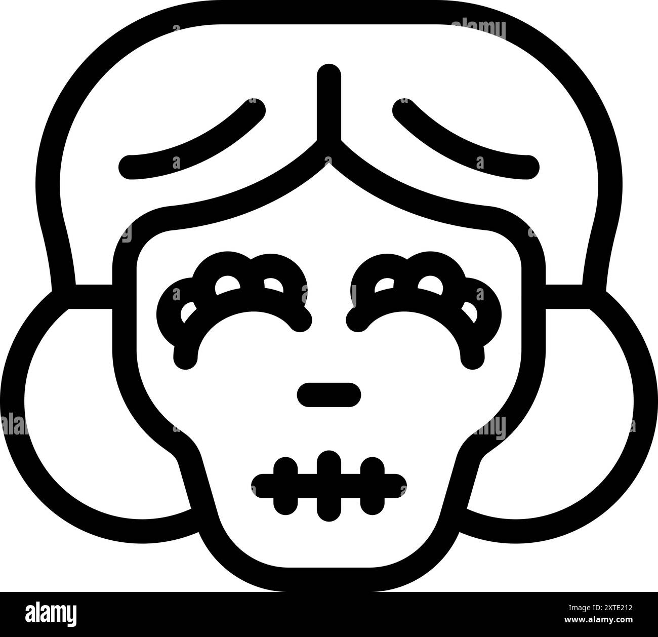Line art icon of a catrina skull with makeup celebrating the day of the ...