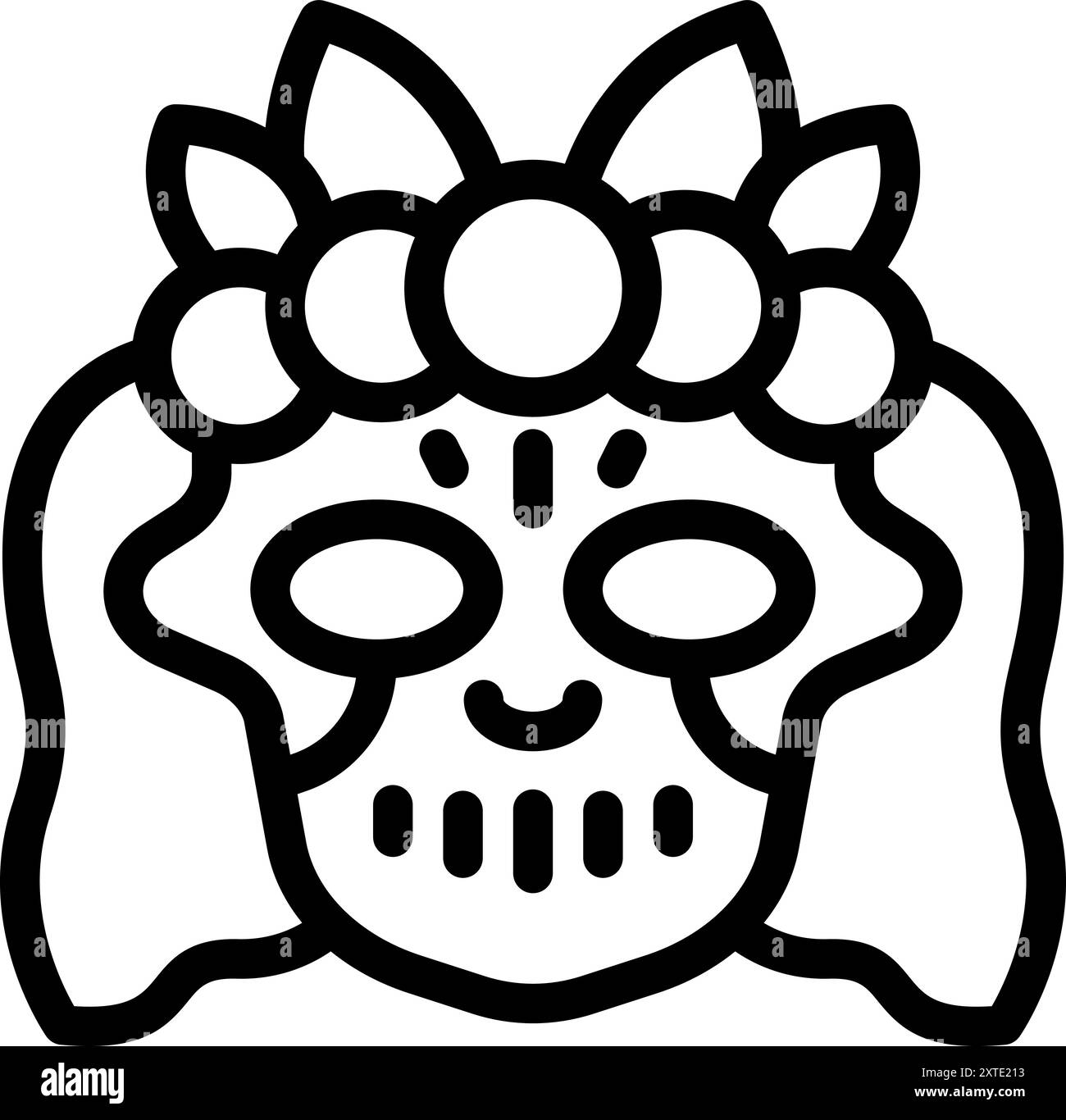 Smiling skull with flower crown celebrating day of the dead, a mexican ...