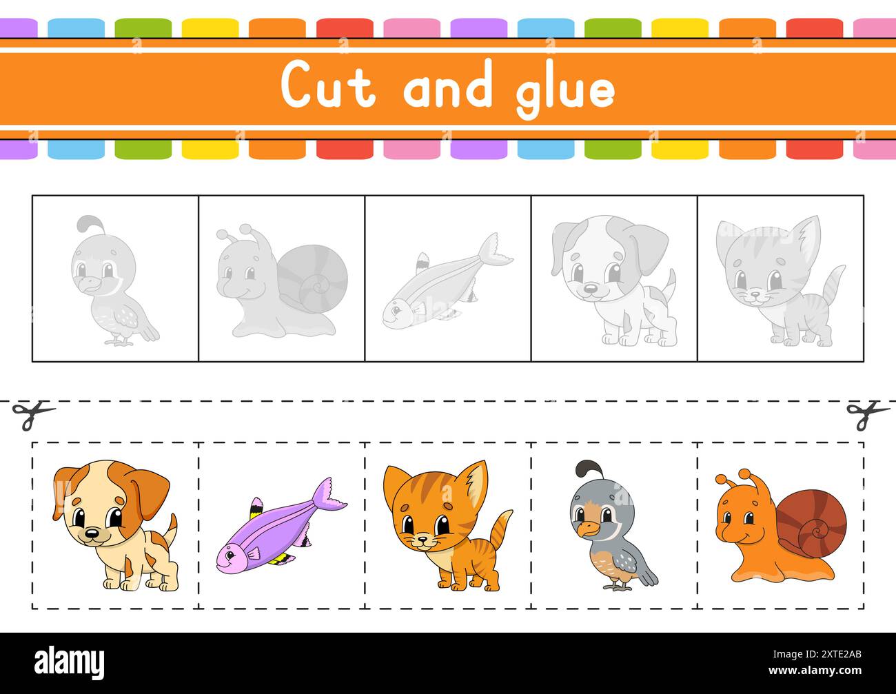 Cut and play. Paper game with glue. Flash cards. Education worksheet ...