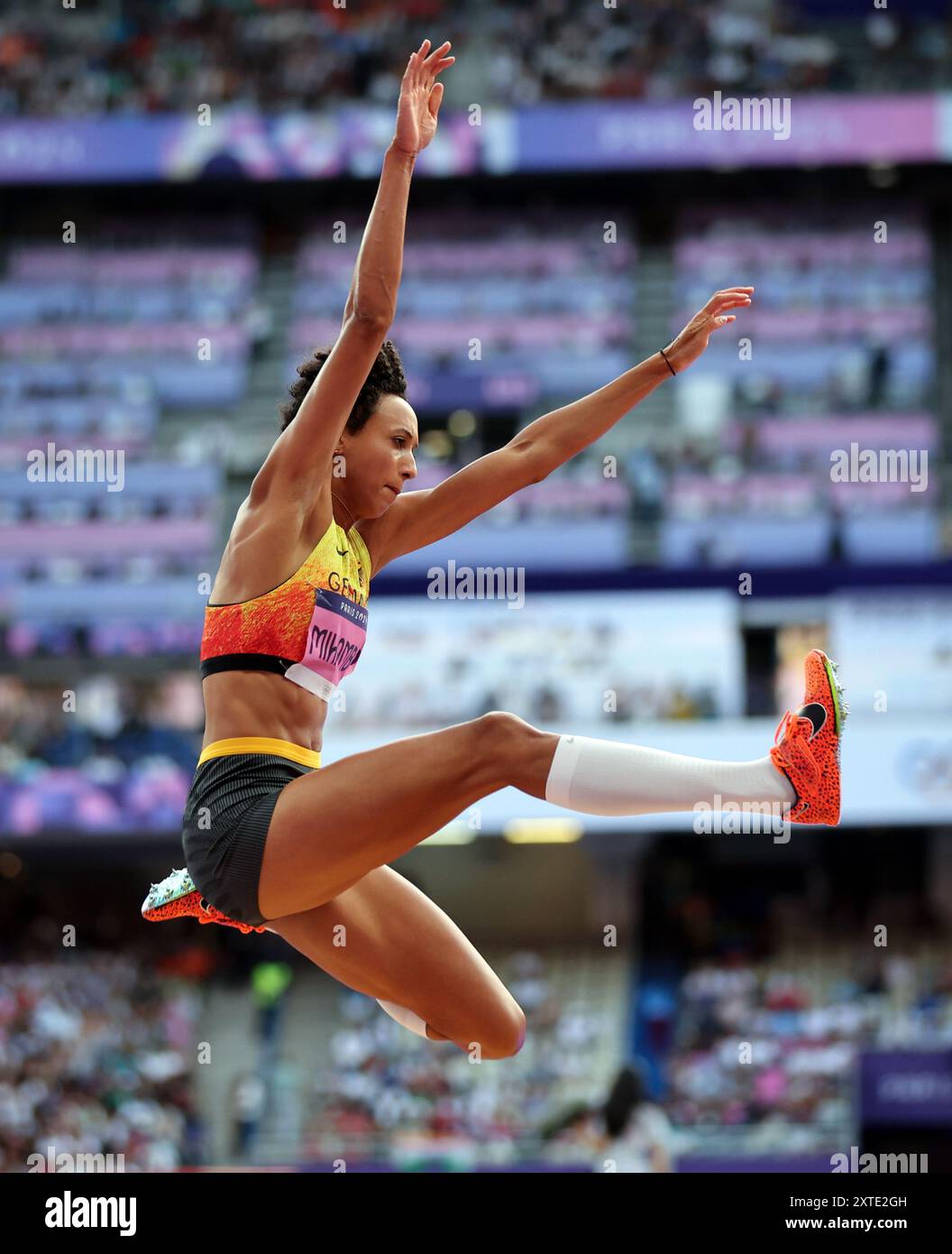 PARIS, FRANCE - AUGUST 08: Malaika Mihambo of Germany competes in the ...