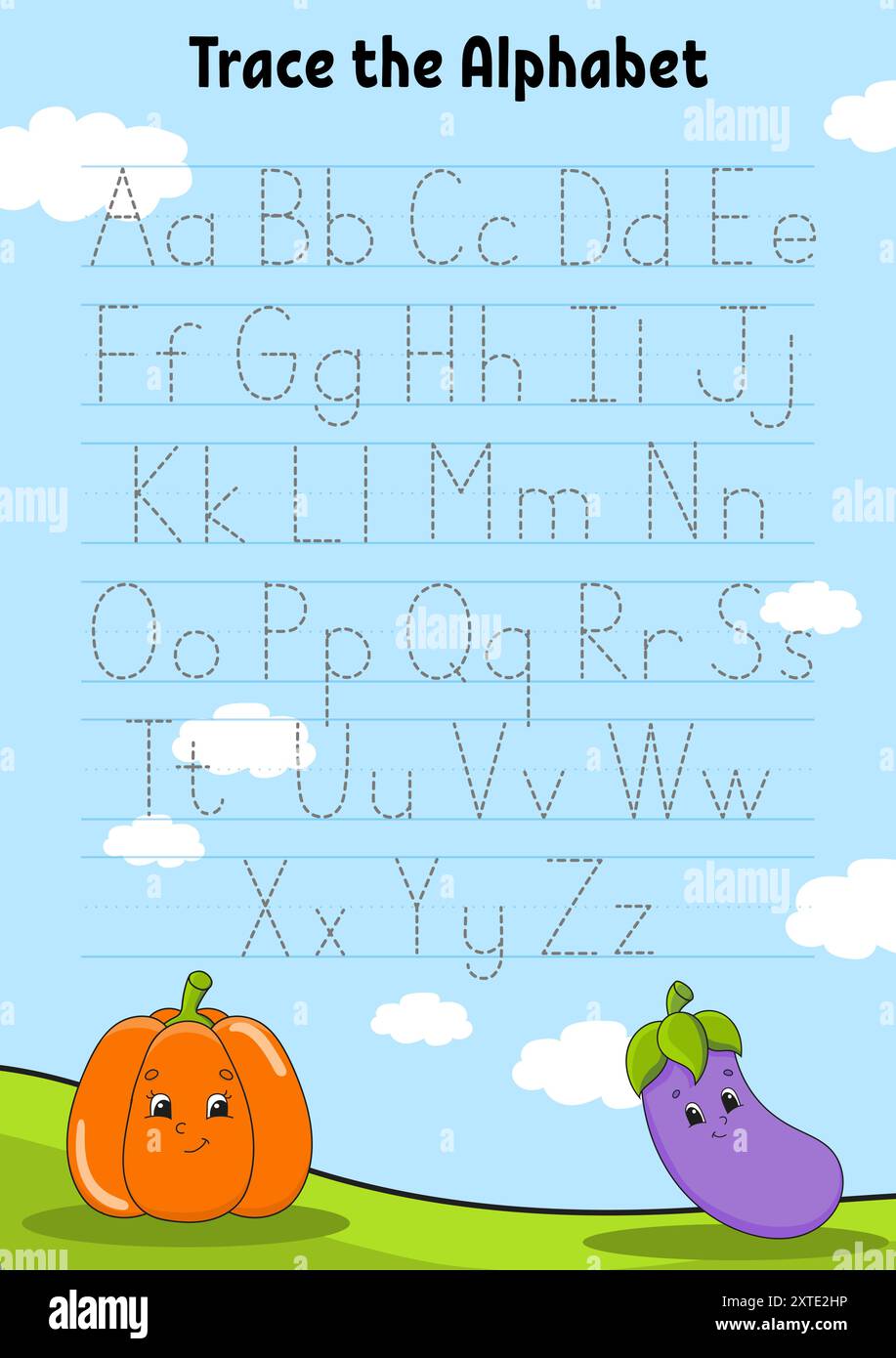 Writing letters. Tracing page. Practice sheet. Worksheet for kids. Learn alphabet. Cute ...